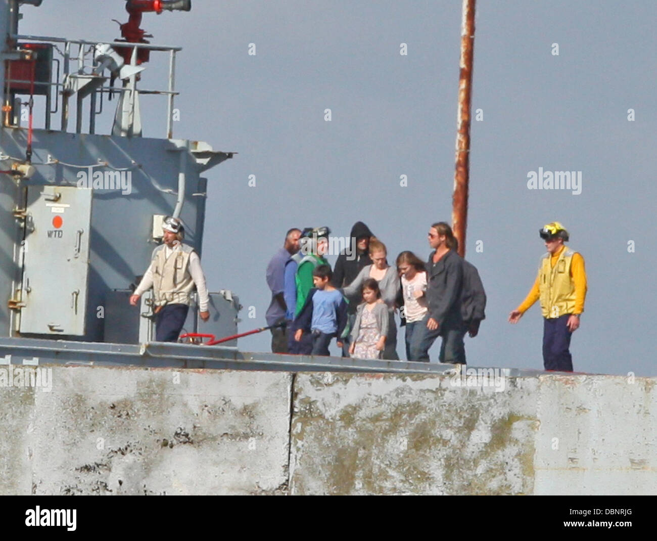 Brad Pitt Filming scenes onboard a warship for his new movie, 'World ...