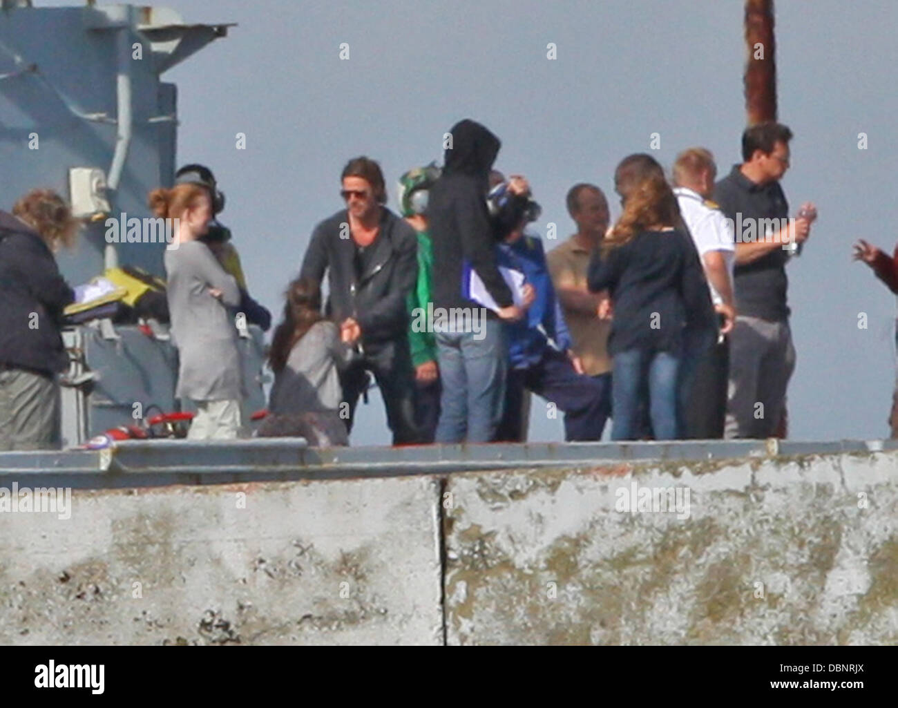 Brad Pitt Filming scenes onboard a warship for his new movie, 'World ...