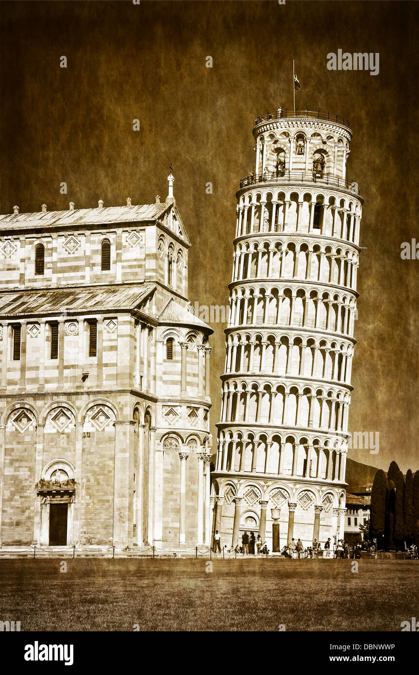 Pisa leaning tower vintage retro view Stock Photo - Alamy