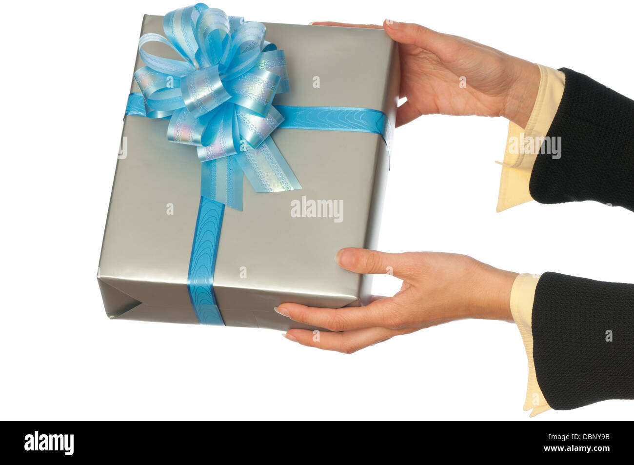 Woman shaking present ribbon hi-res stock photography and images - Alamy