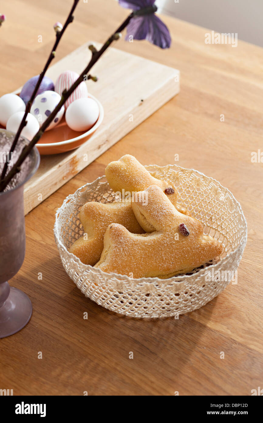 Easter decoration, twigs, painted eggs and Easter cake, Munich, Bavaria ...