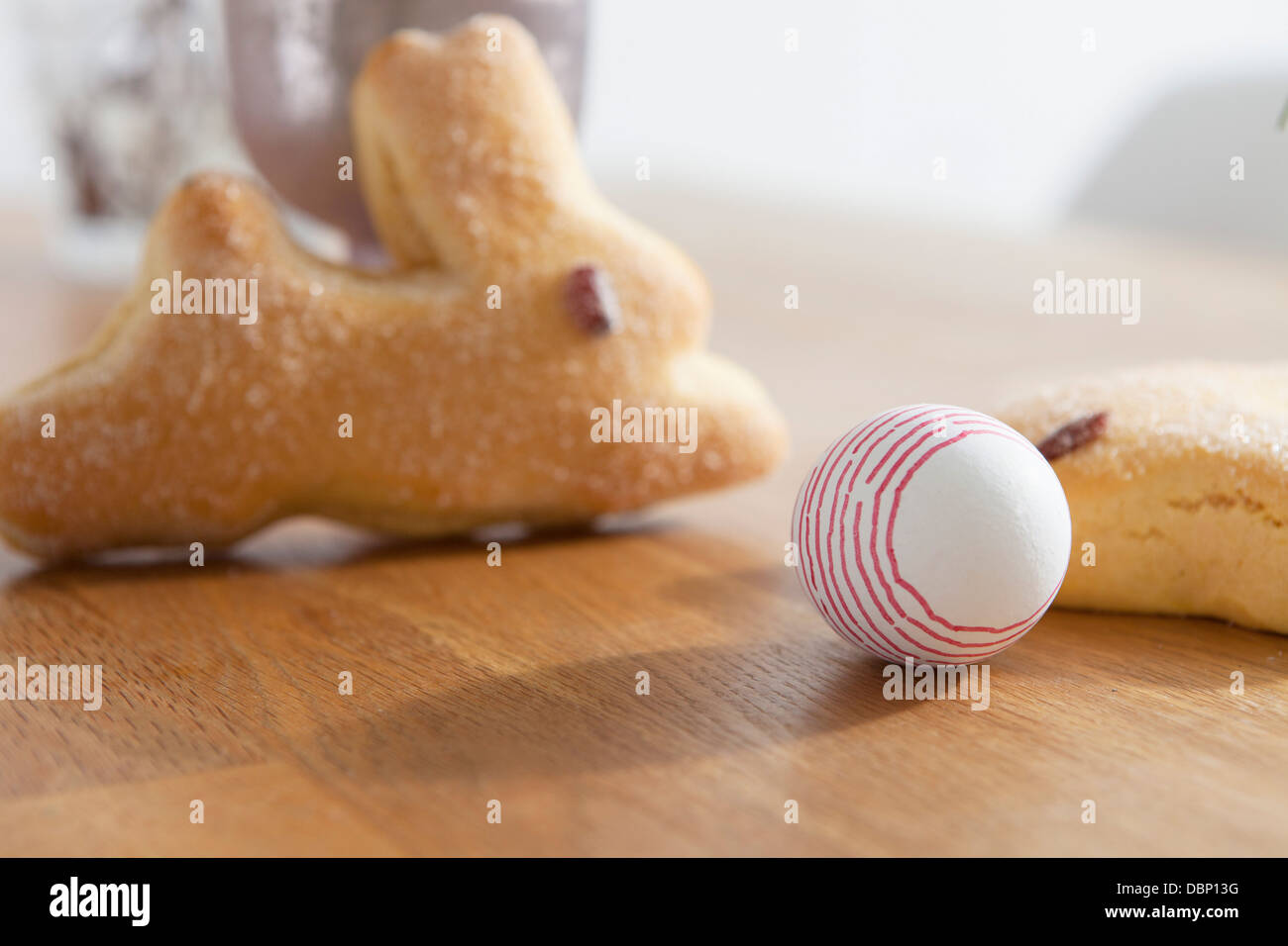 Rabbit shaped Easter bread and a painted egg, Munich, Bavaria, Germany ...