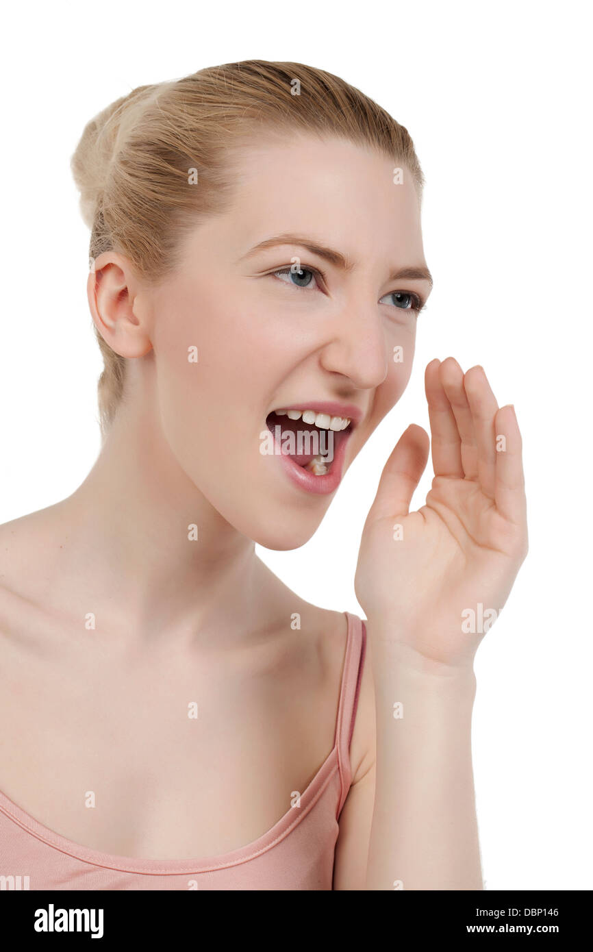 woman in shouting gesture Stock Photo - Alamy