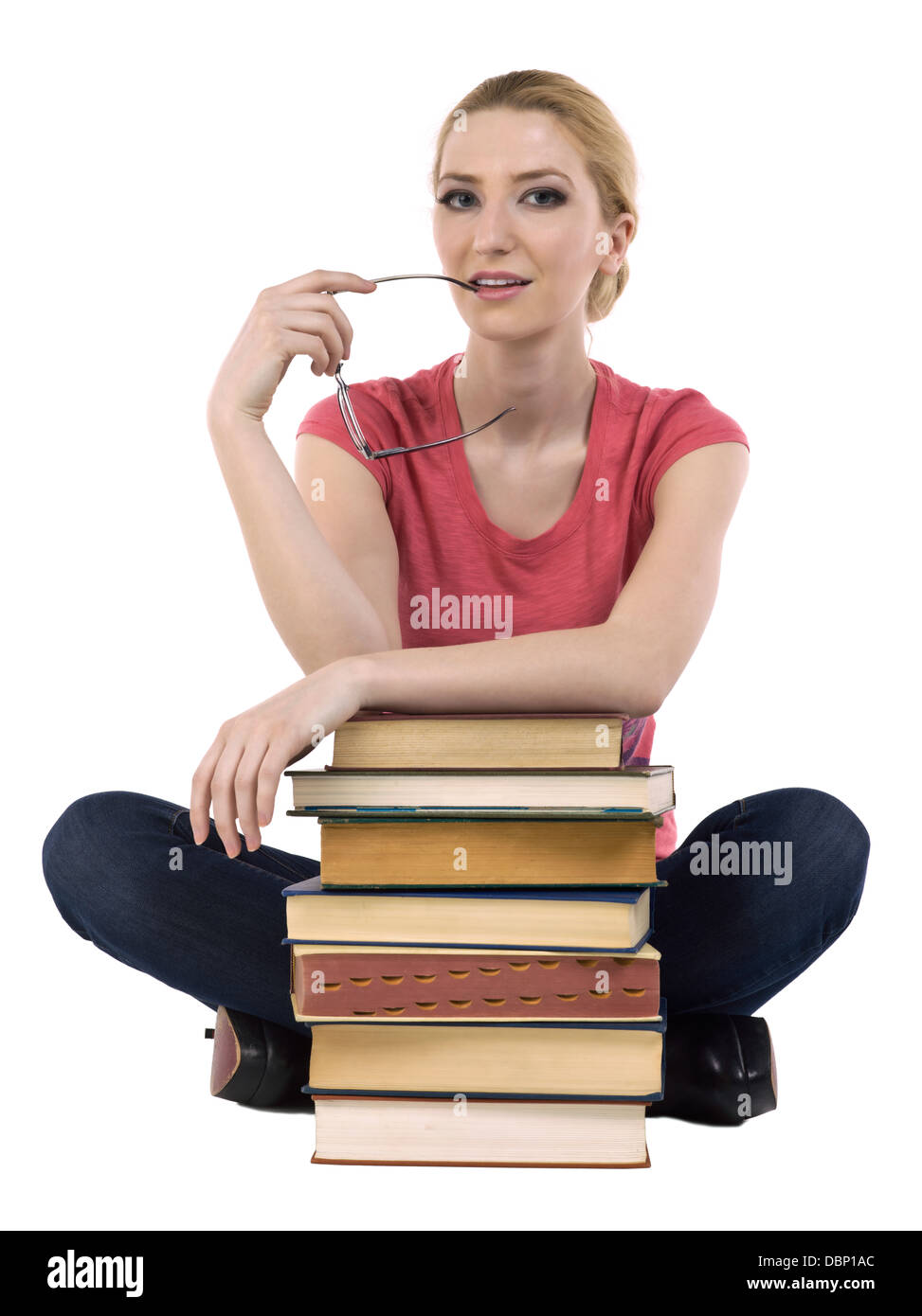 Girl student reading books Cut Out Stock Images & Pictures - Alamy