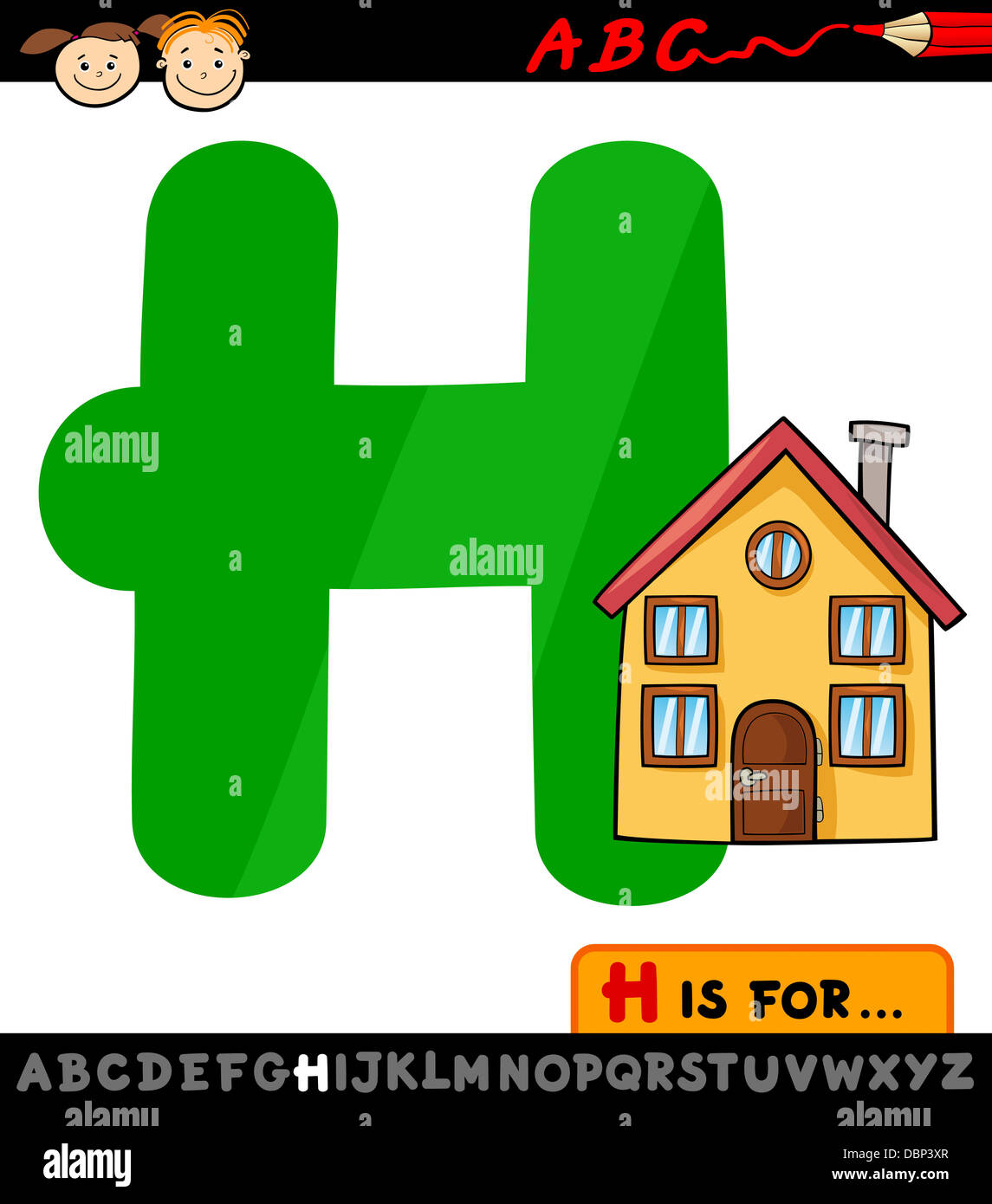 Cartoon Illustration of Capital Letter H from Alphabet with House for ...