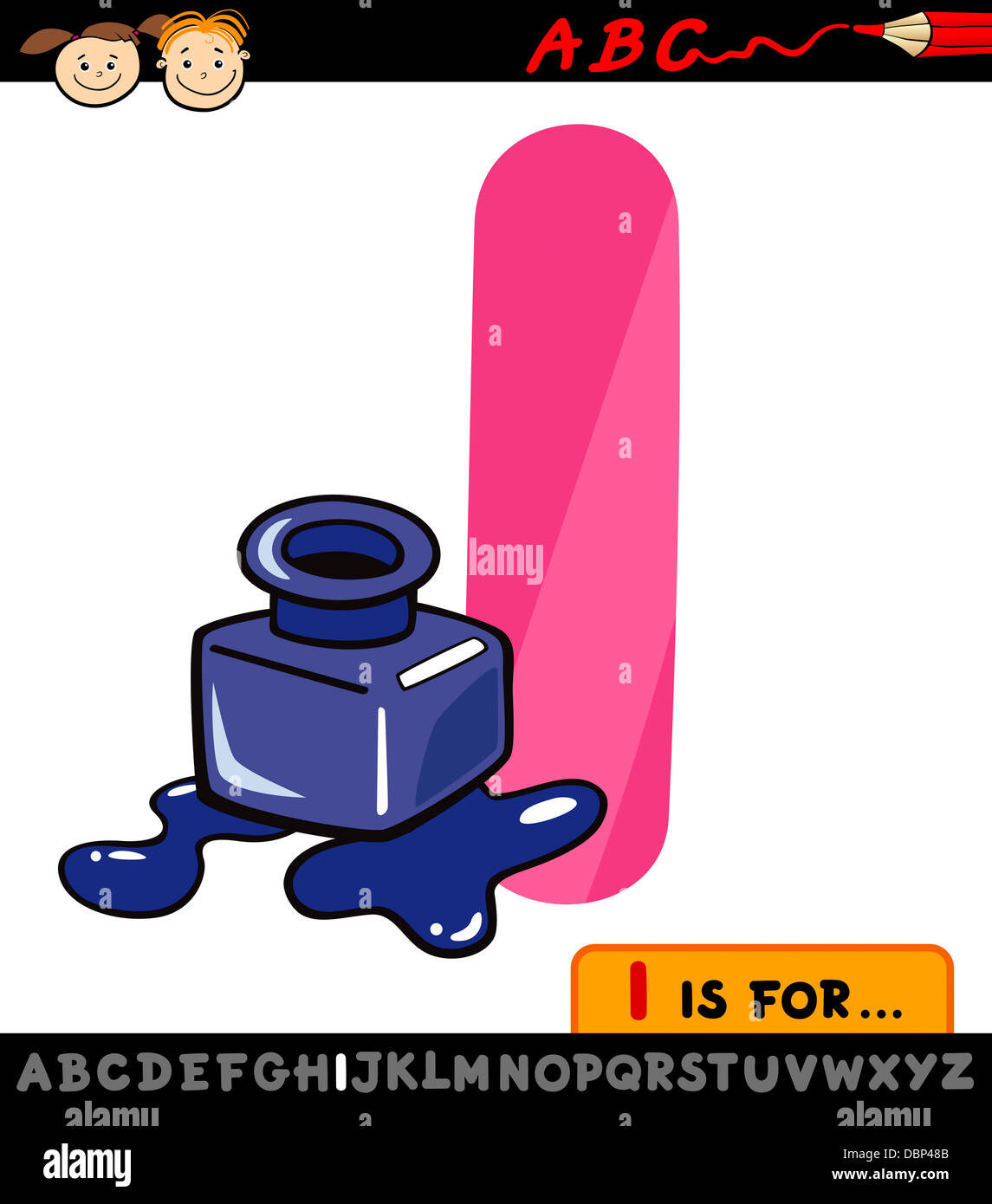 Cartoon Illustration of Capital Letter I from Alphabet with Ink for ...