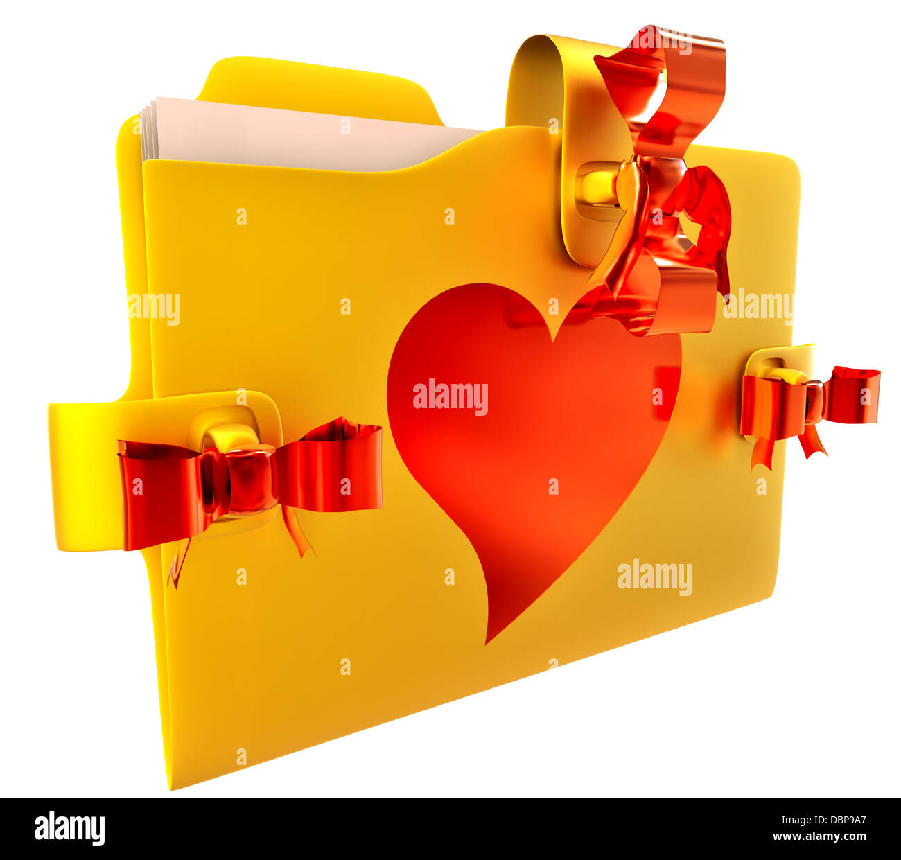 golden folder with red bow and heart Stock Photo - Alamy