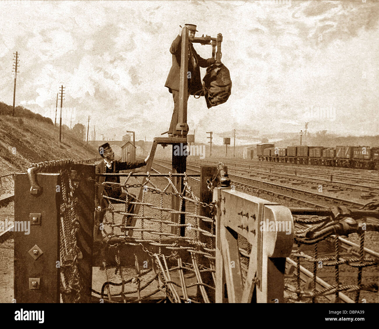 Railway Mail Bag Collecting Device Victorian period Stock Photo - Alamy