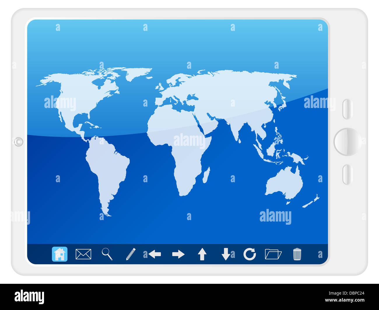 Tablet computer with world map on a white background. Vector ...