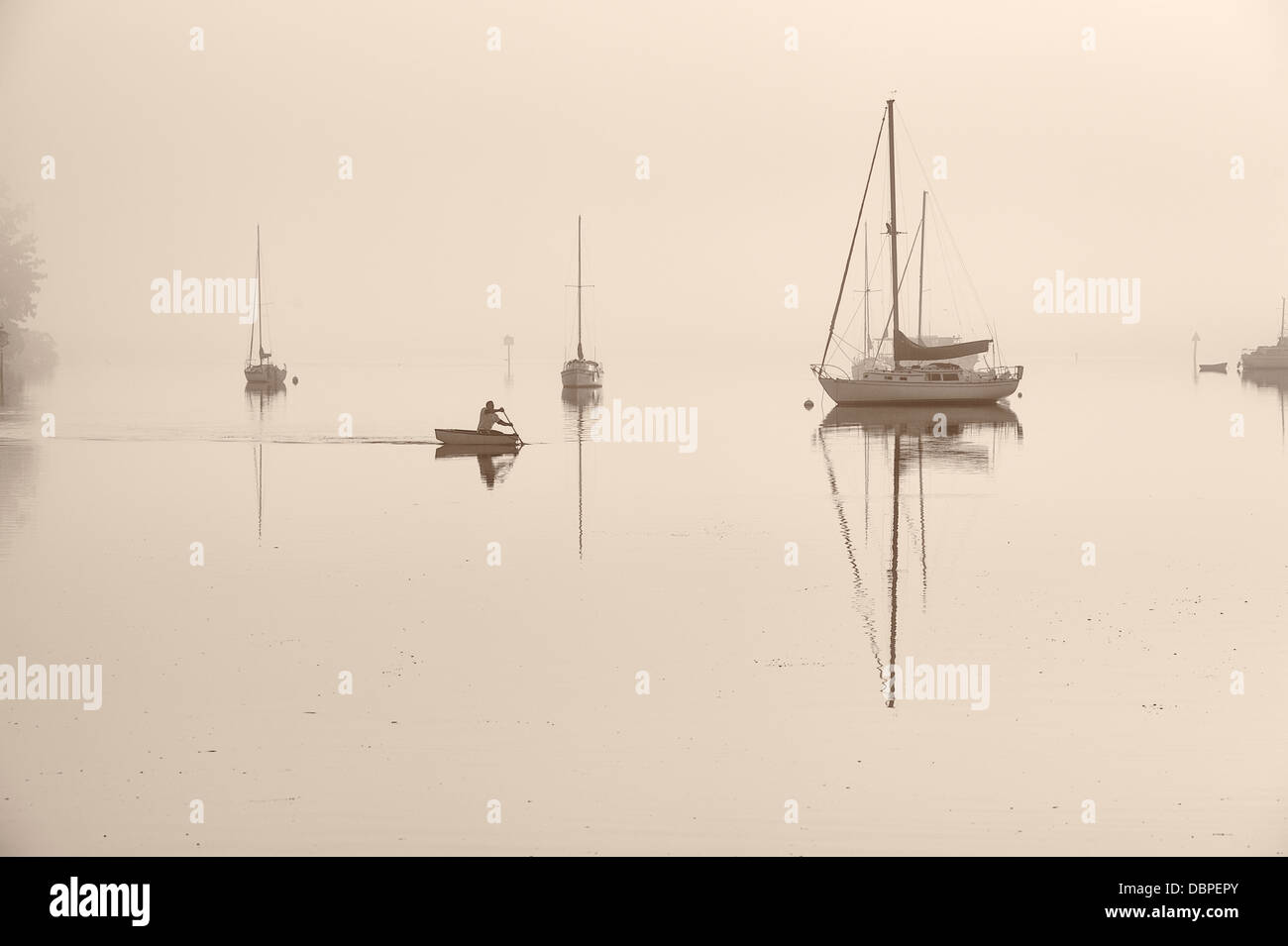 Sailboats in the fog in Venice, Florida Stock Photo - Alamy