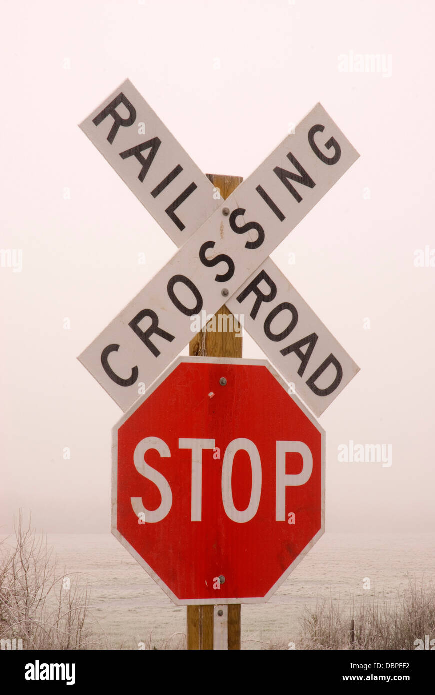 Railroad crossing and stop sign, Ankeny National Wildlife Refuge ...
