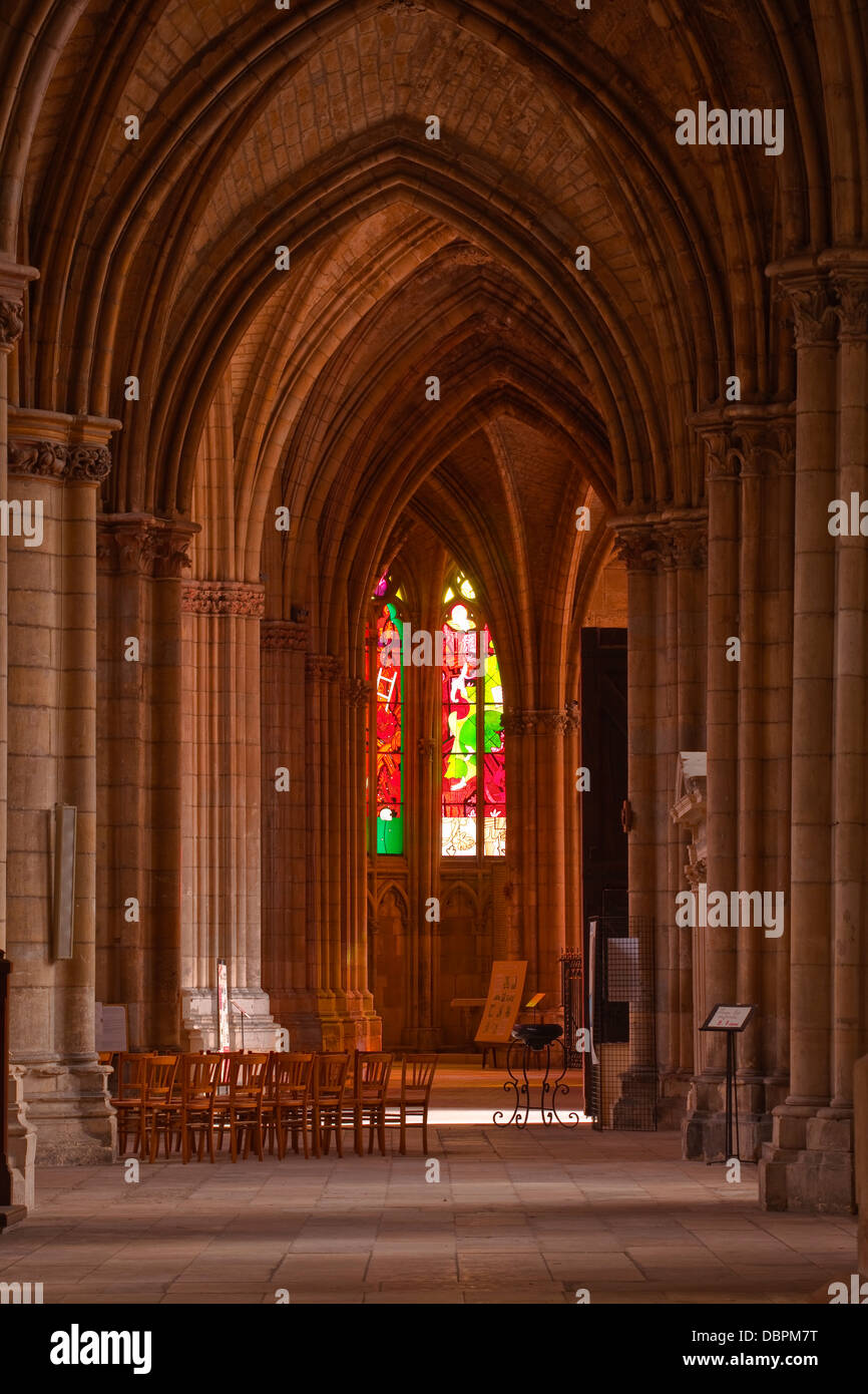 An aisle in Saint-Cyr-et-Sainte-Julitte de Nevers cathedral, Nevers ...