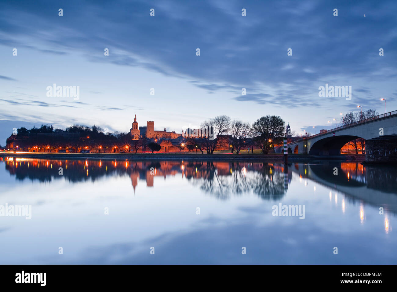 The Rhone River and the city of Avignon at dawn, Avignon, Vaucluse ...