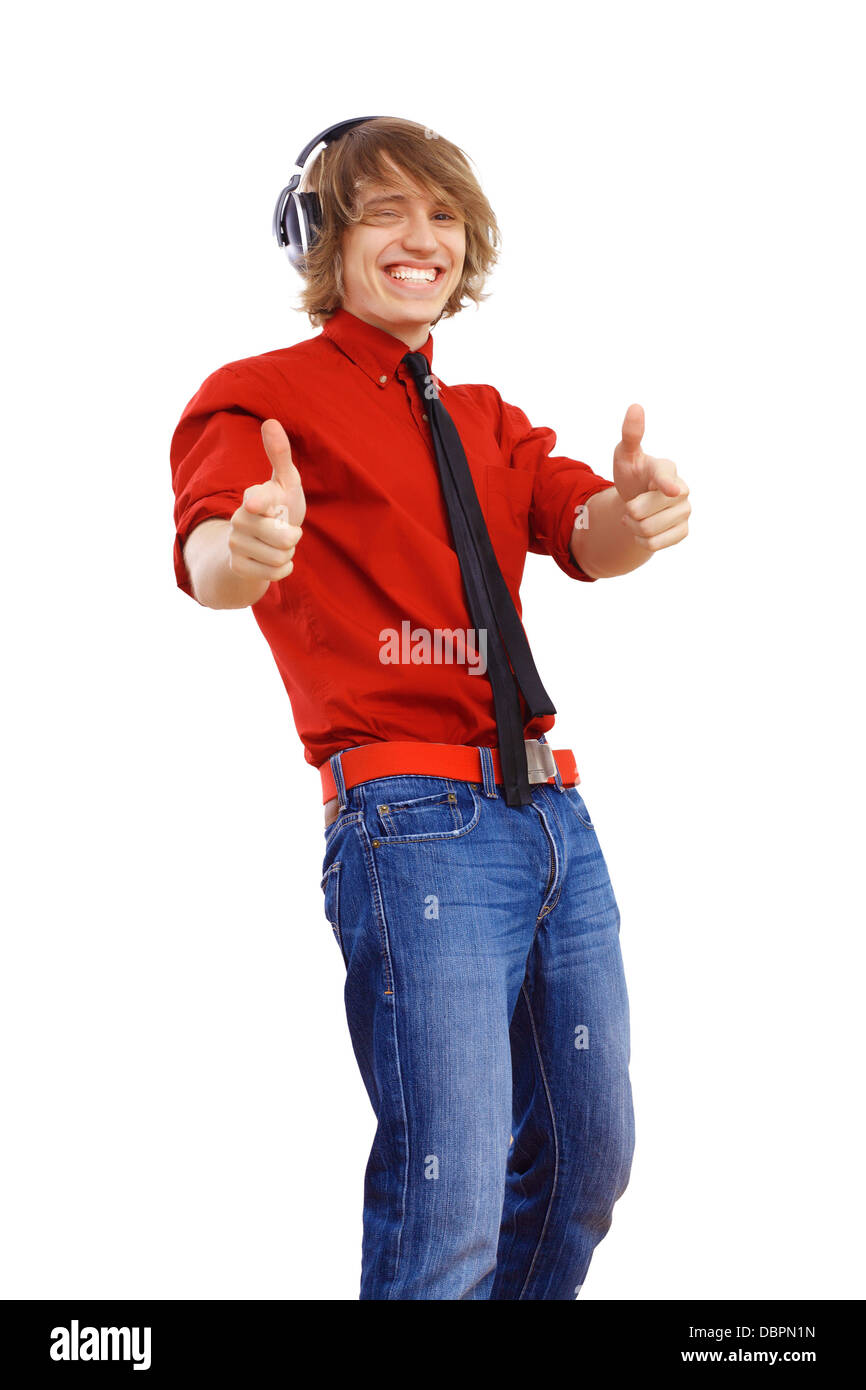 Happy smiling young man dancing Stock Photo - Alamy