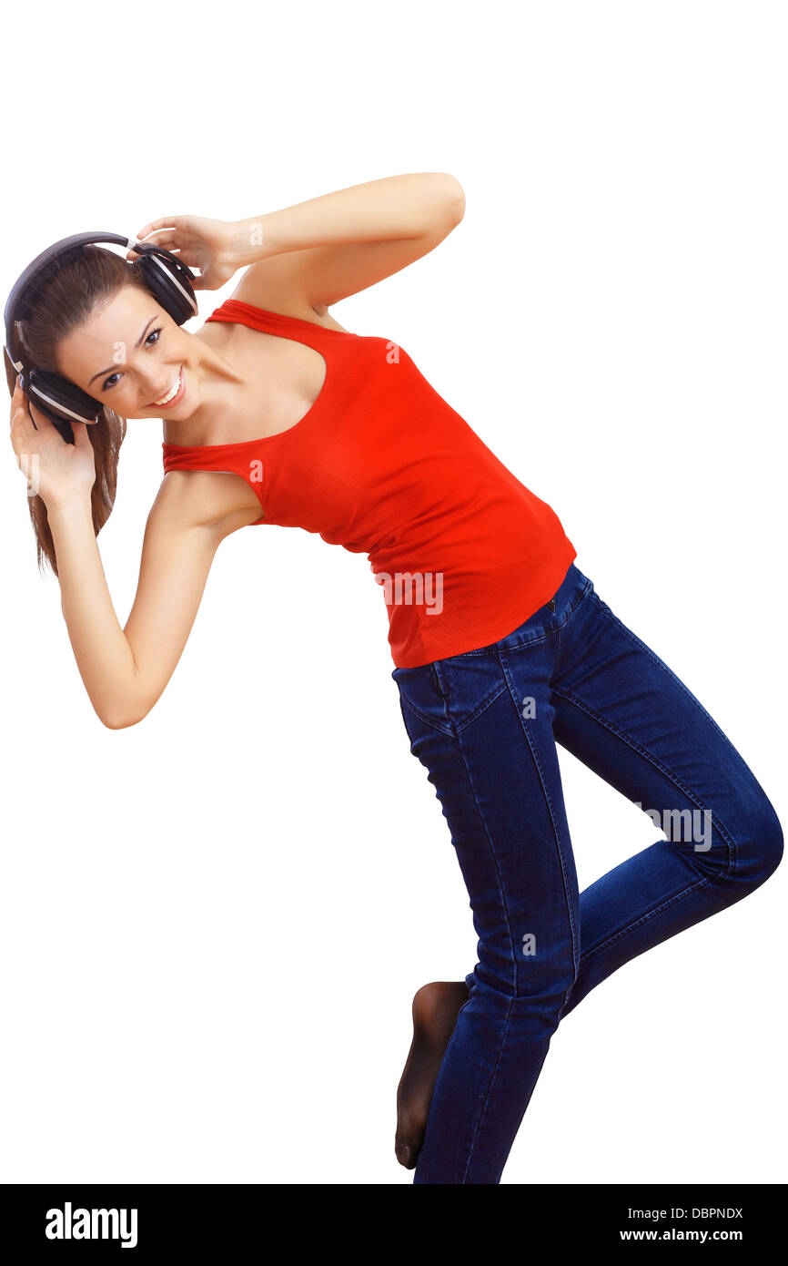 Happy smiling girl dancing Stock Photo - Alamy