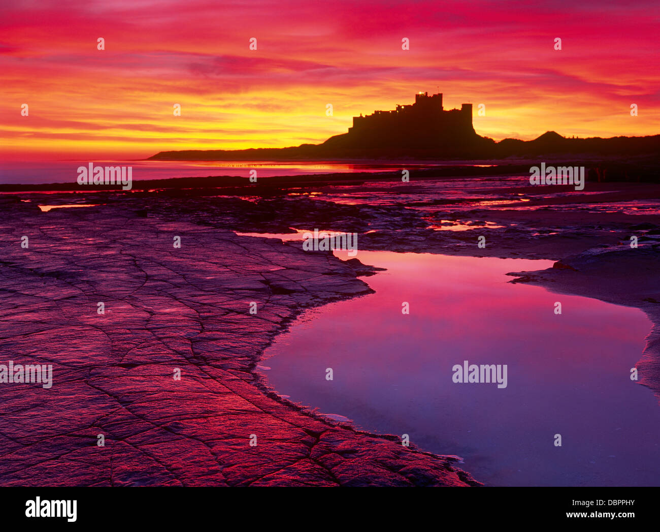 Bamburgh Castle at dawn, Northumberland, England, UK Stock Photo - Alamy