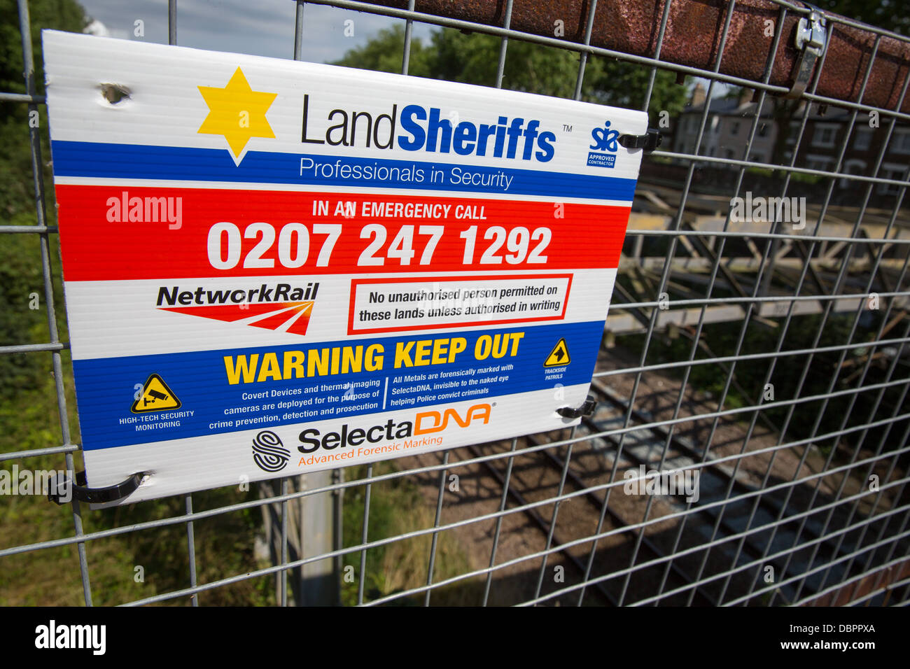 02/08/2013 Land Sheriffs warning sign on a railway bridge in Southend ...