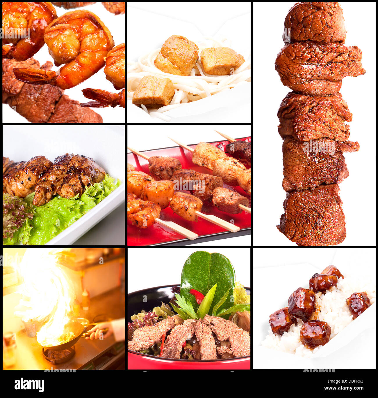 Collection of different meat dishes - BBQ, pork,beef,salad,satay,sea ...