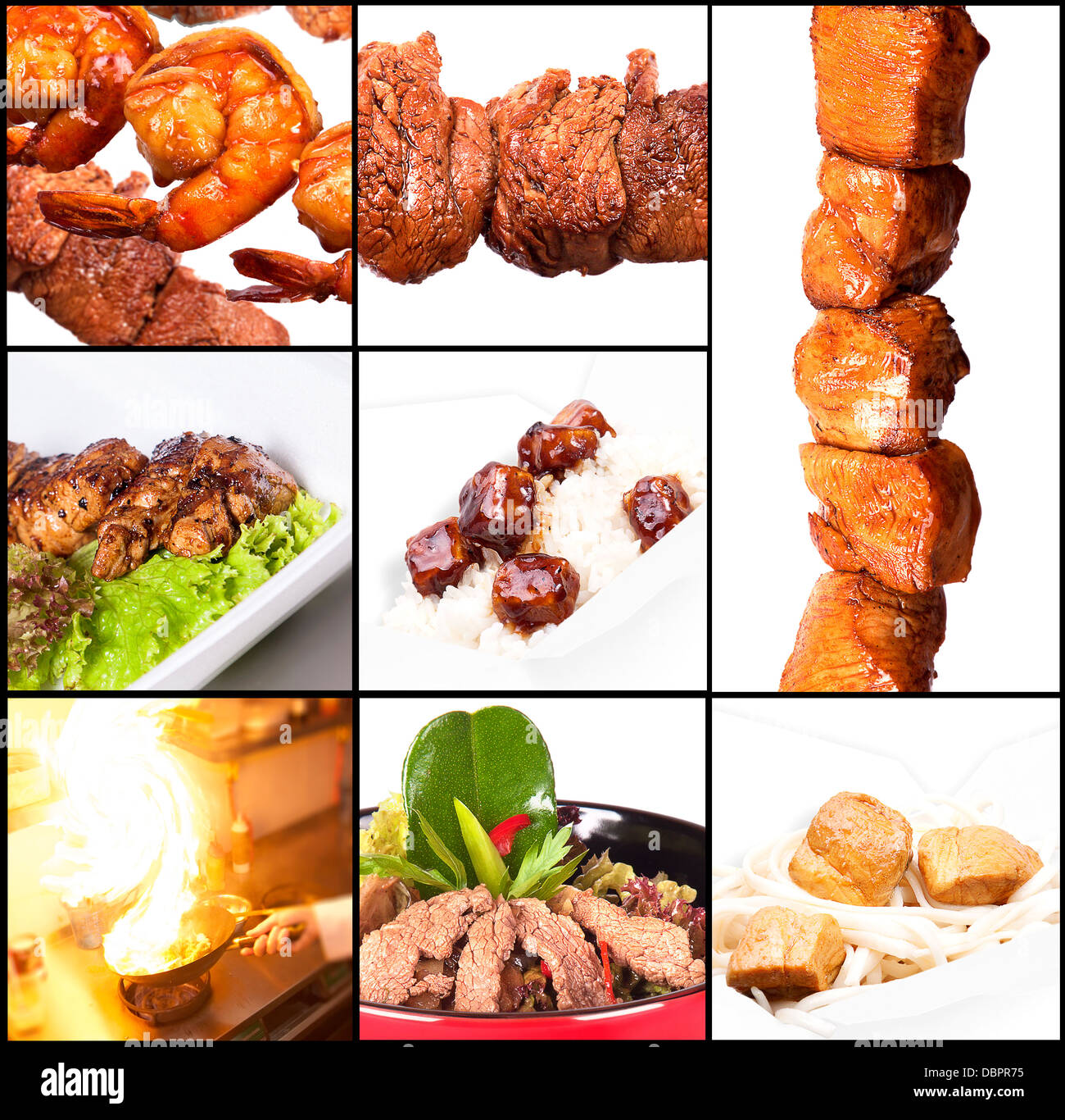 Collection of different meat dishes - BBQ, pork,beef,salad,satay,sea ...