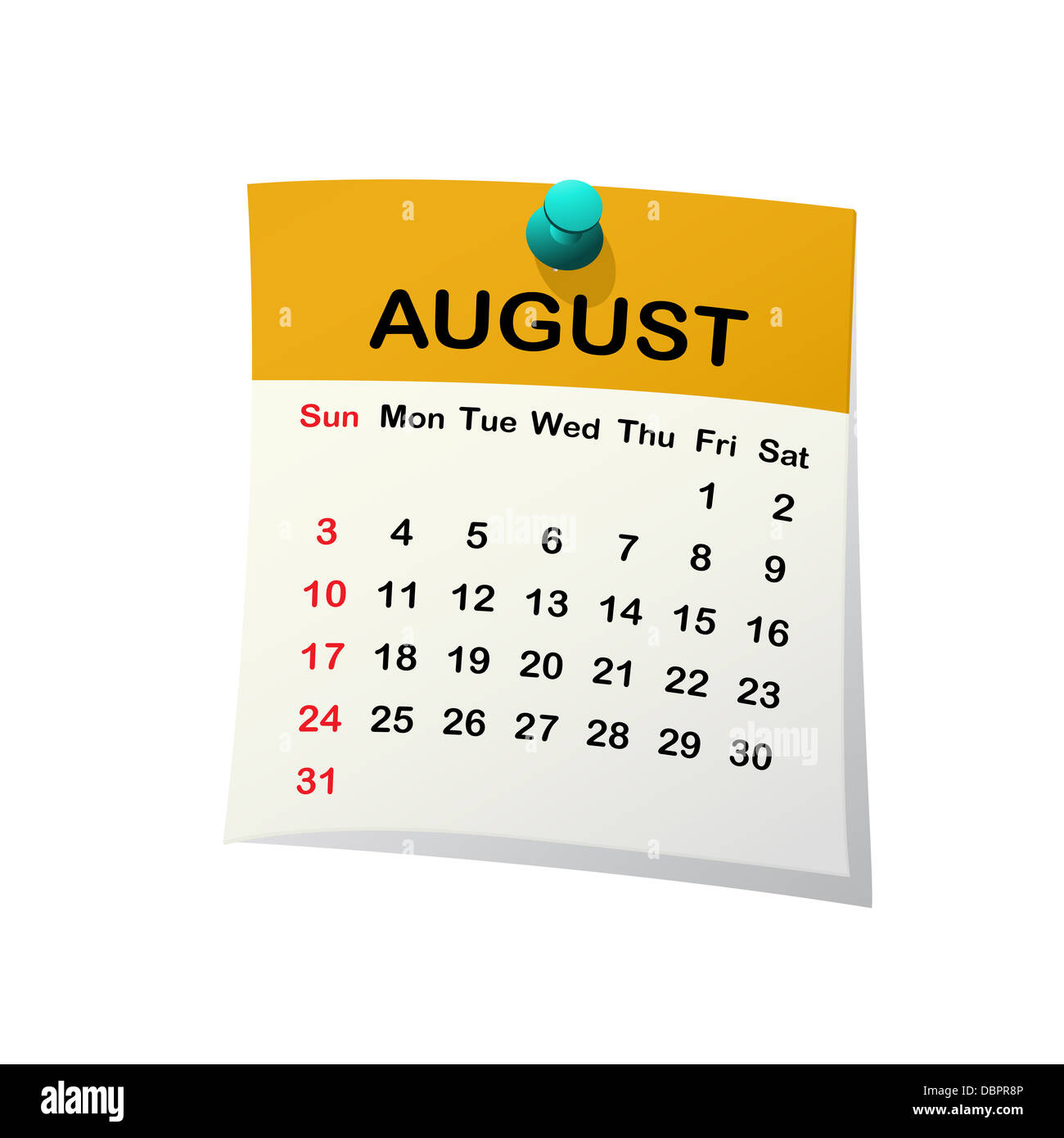 Calendar sheet august hi-res stock photography and images - Alamy