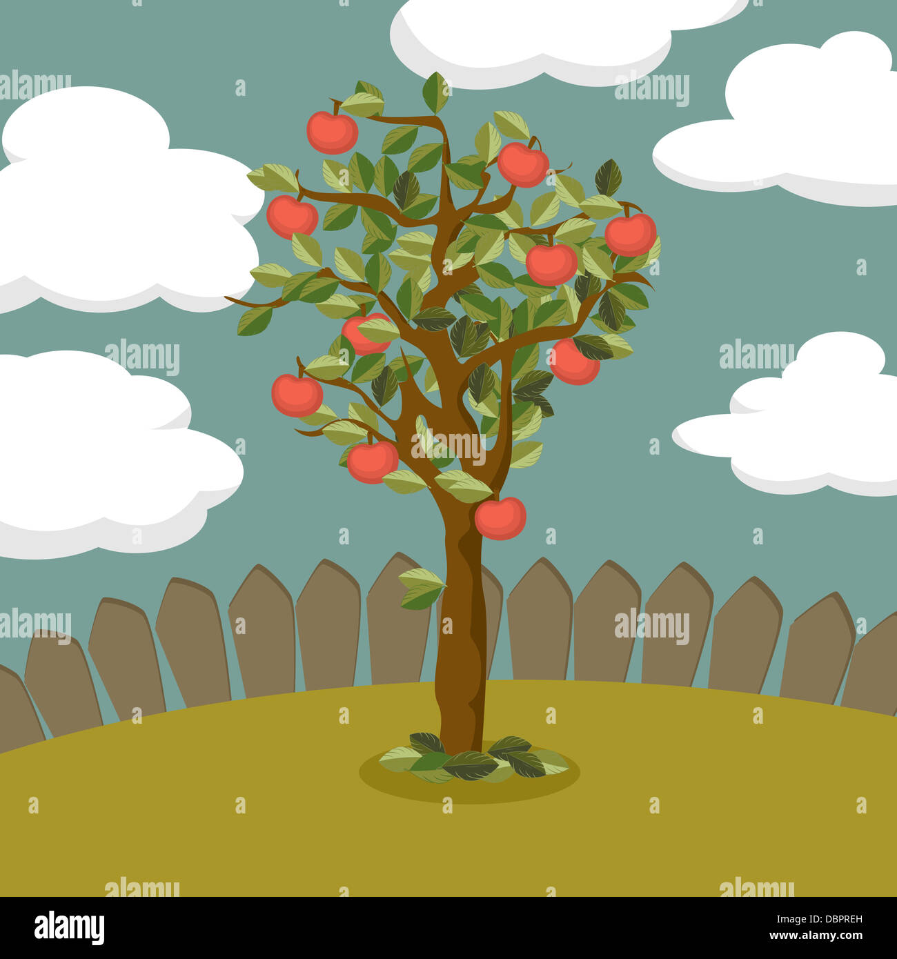 Illustration of a apple tree Stock Photo - Alamy