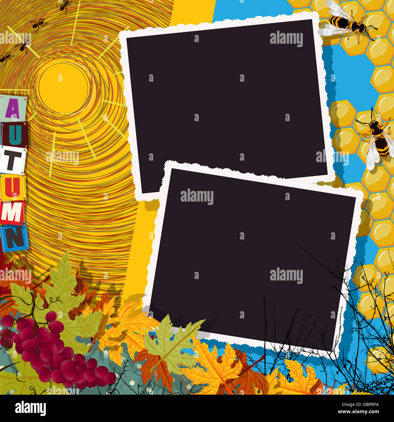 Autumn collage decoration with vintage photo frames Stock Photo - Alamy