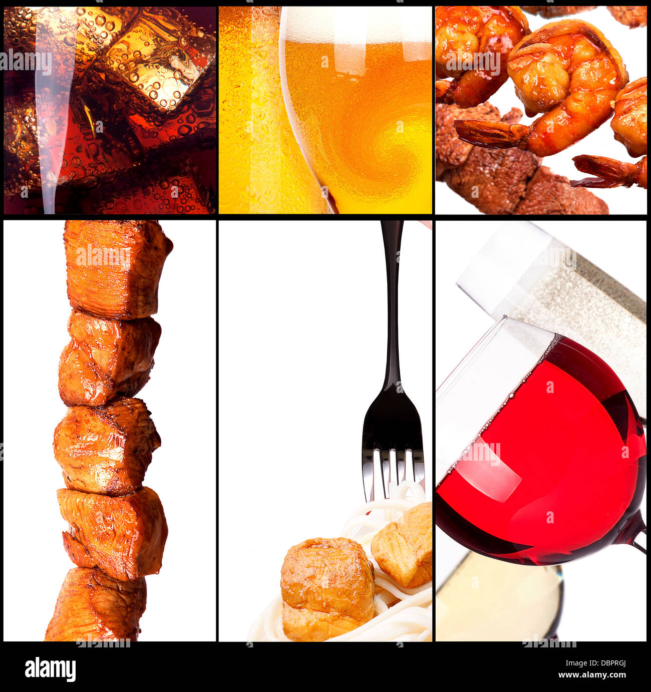 Collection of different meat dishes and alcohol drinks Stock Photo - Alamy