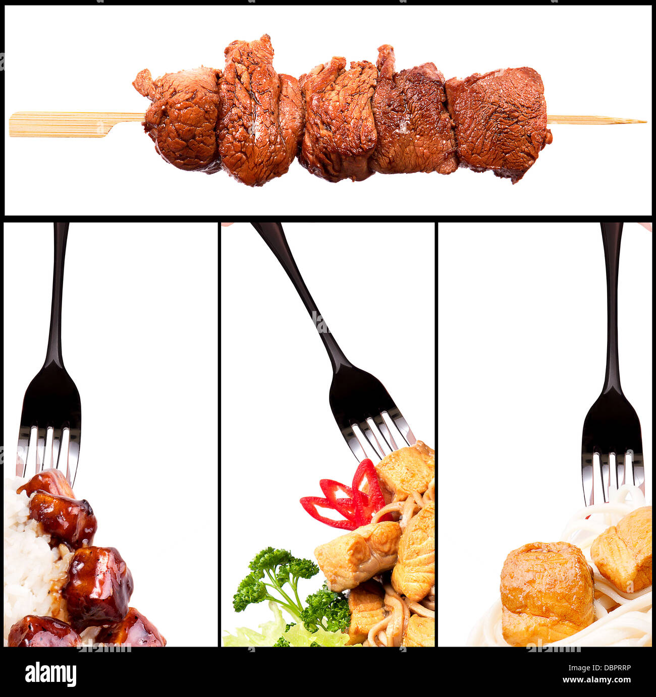 Collection of different meat dishes - BBQ, pork,beef,salad,satay,sea ...