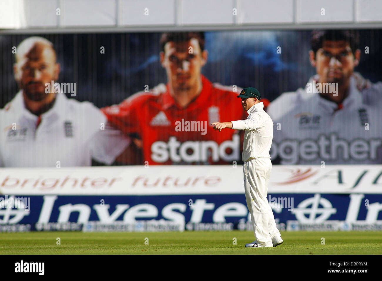 Manchester, UK. 02nd Aug, 2013. David Warner stands under a giant ...