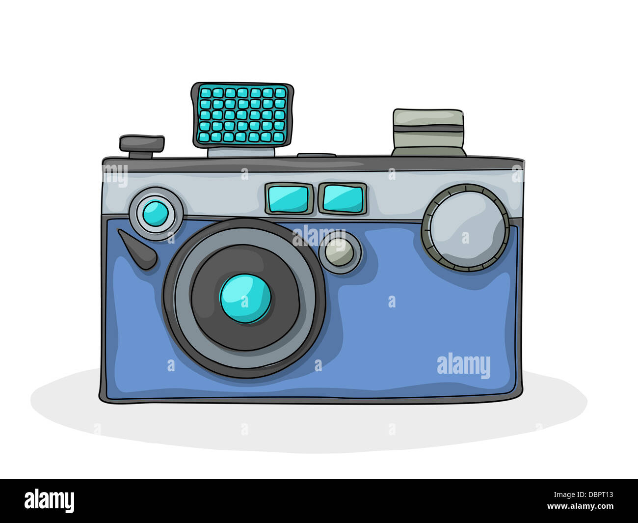 Retro style cartoon photo camera drawing over white background Stock ...