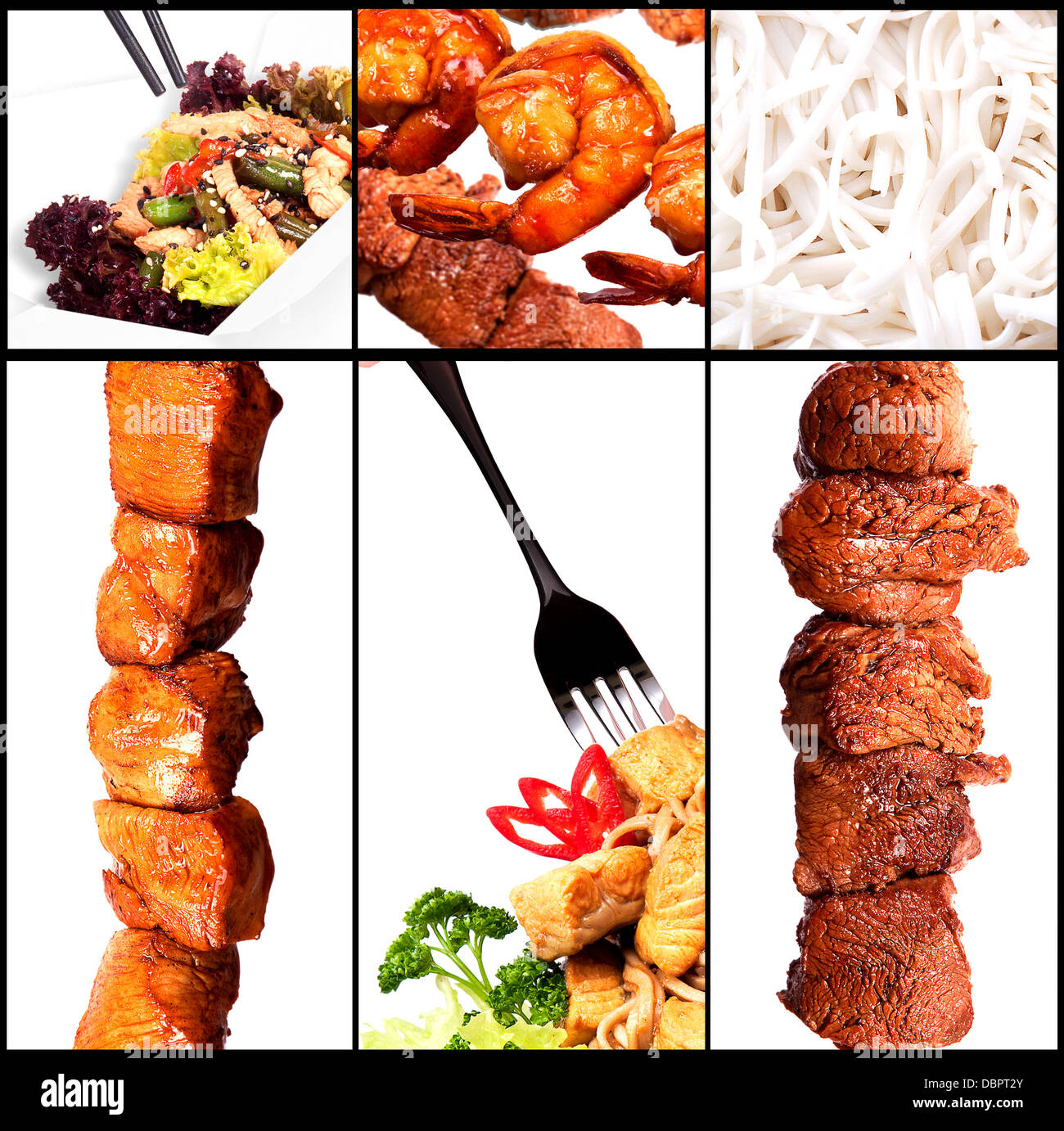Collection of different meat dishes - BBQ, pork,beef,salad,satay,sea ...