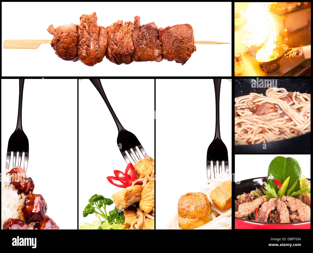 Collection of different meat dishes - BBQ, pork,beef,salad,satay,sea ...