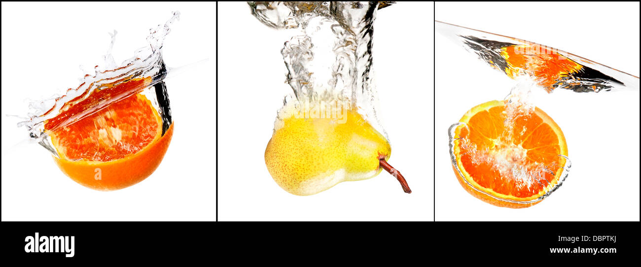fruits with water splash set Stock Photo - Alamy