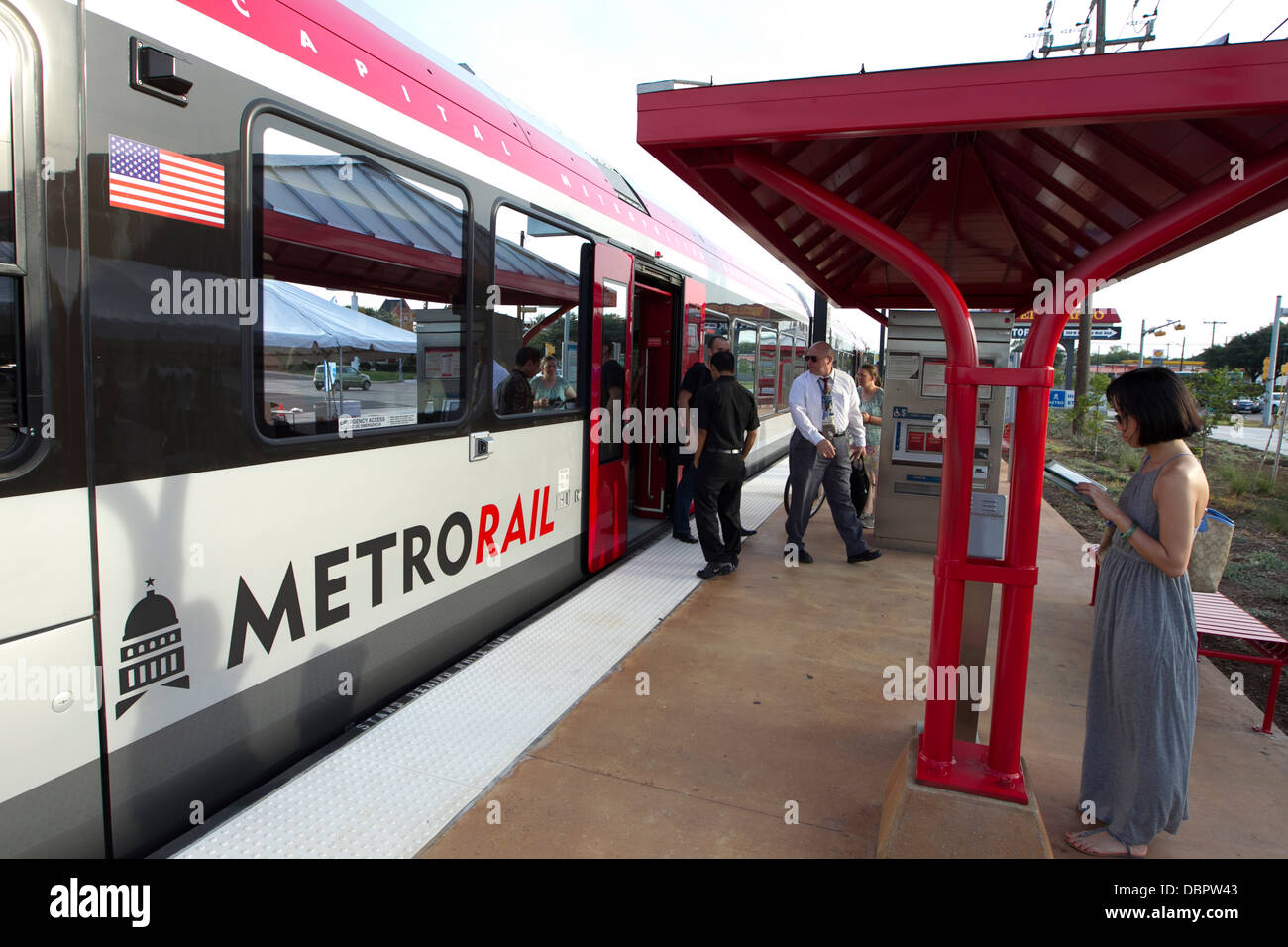 Morning commuters use public transportation Metro-Rail train as a newly ...