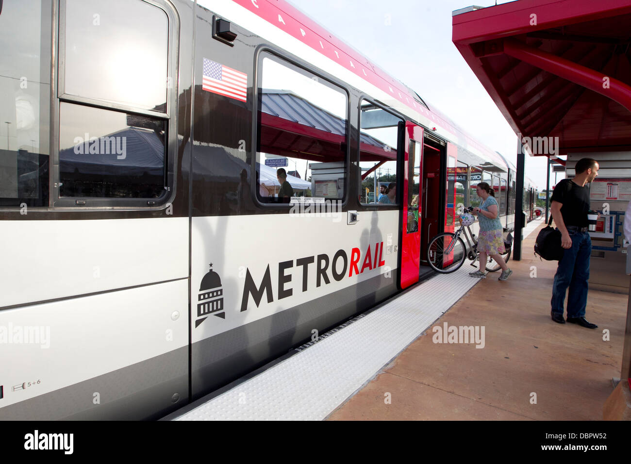Morning commuters use public transportation Metro-Rail train as a newly ...