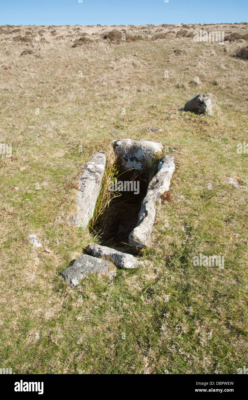 Burial cist archaeological feature on Piles Hill, Dartmoor Stock Photo ...