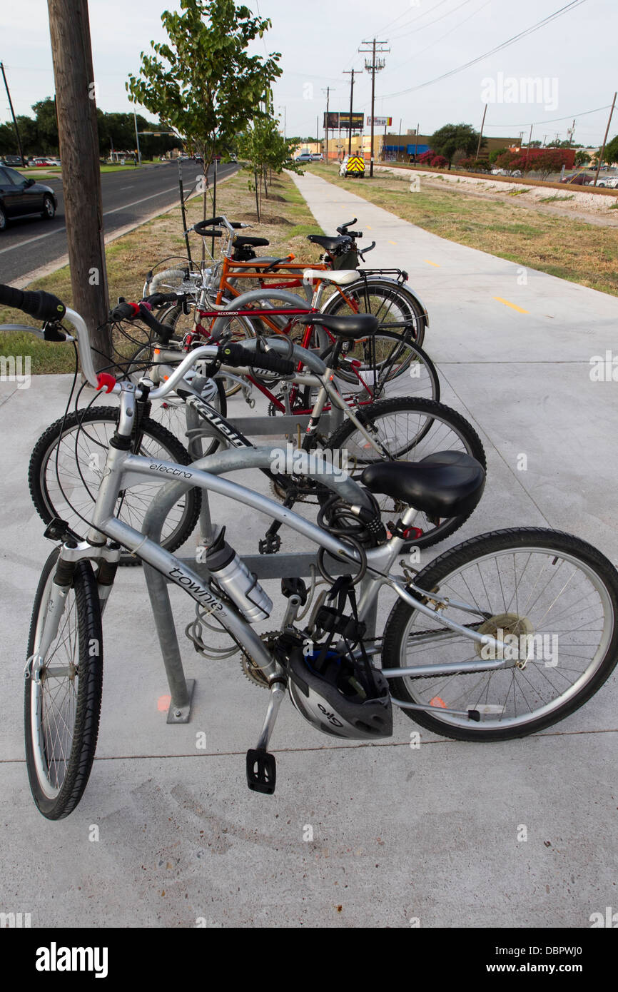 Bicycle rack at public transportation station in Texas which includes ...
