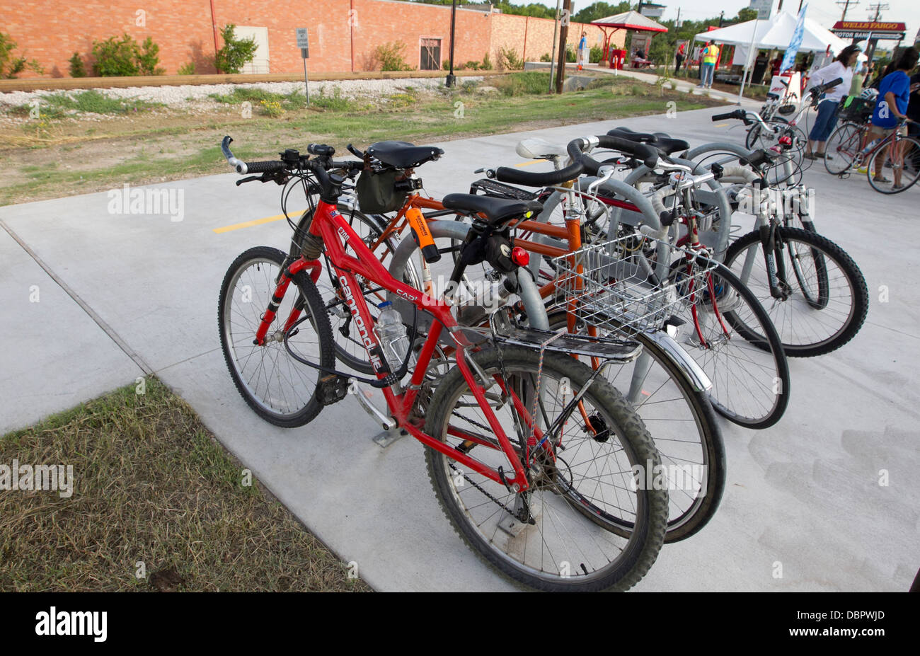 Bicycle rack at public transportation station in Texas which includes ...