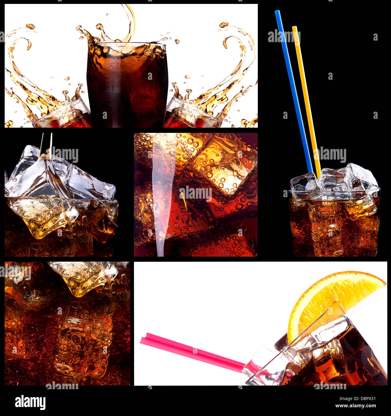 Fresh cola background with splash and ice Stock Photo - Alamy