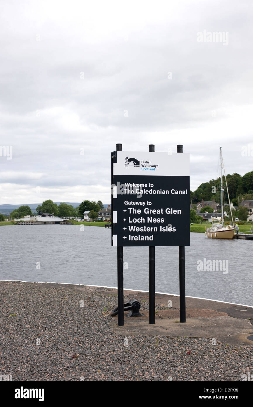 British Waterways Scotland welcome sign at the Clachnaharry Sea Lock ...