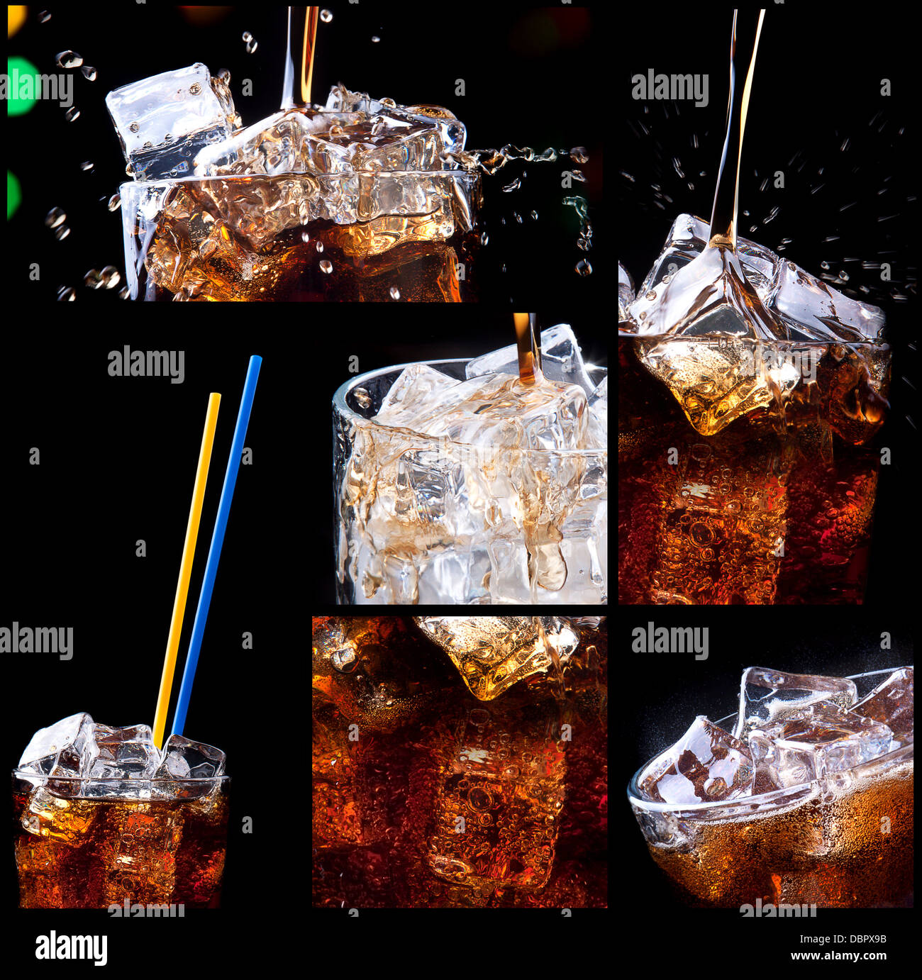 Fresh cola background with splash and ice Stock Photo - Alamy