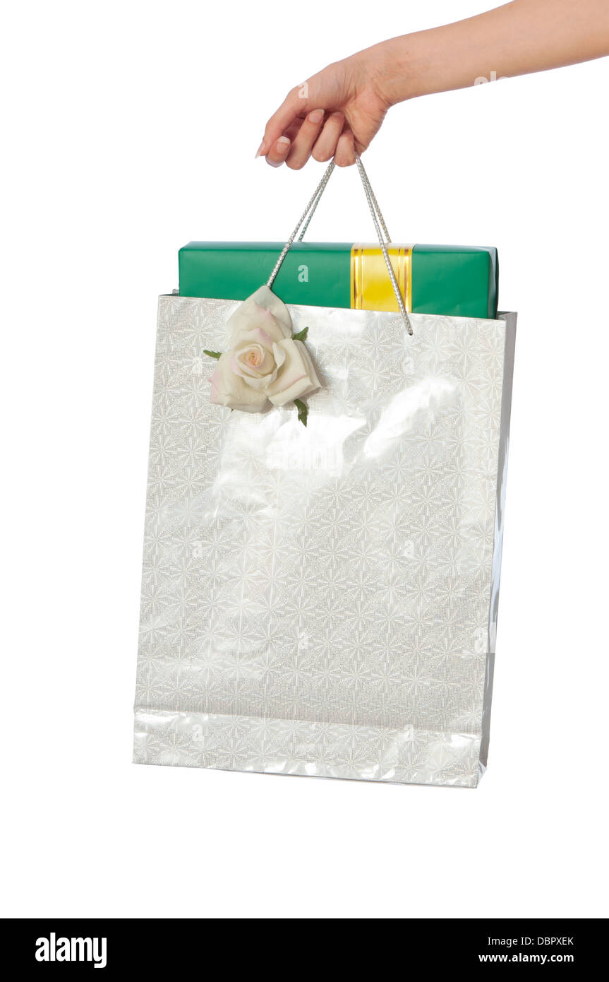 Paper bag with a box Stock Photo - Alamy