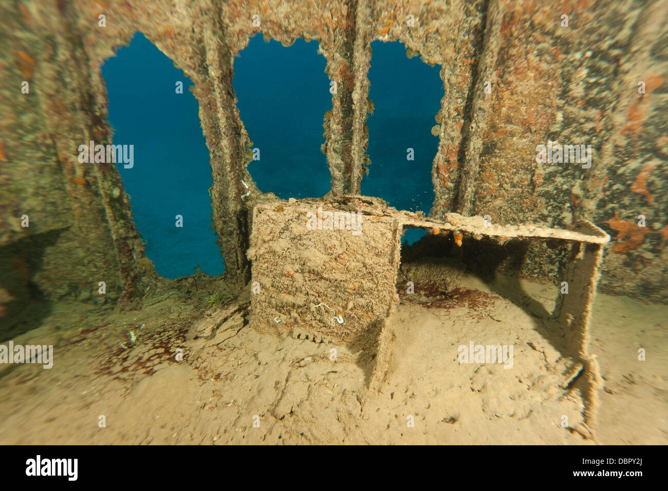 Desk inside the Prince Albert Wreck off the island of Roatan, Honduras ...