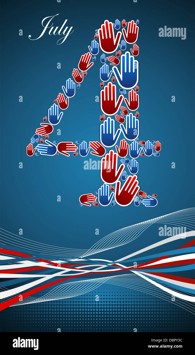 4th of july independence day human hands illustration, blue background ...