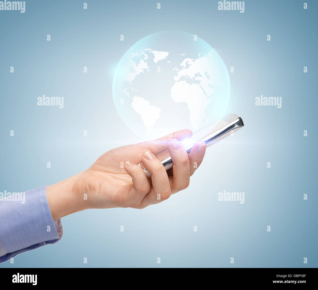 Woman holding globe telephone hi-res stock photography and images - Alamy