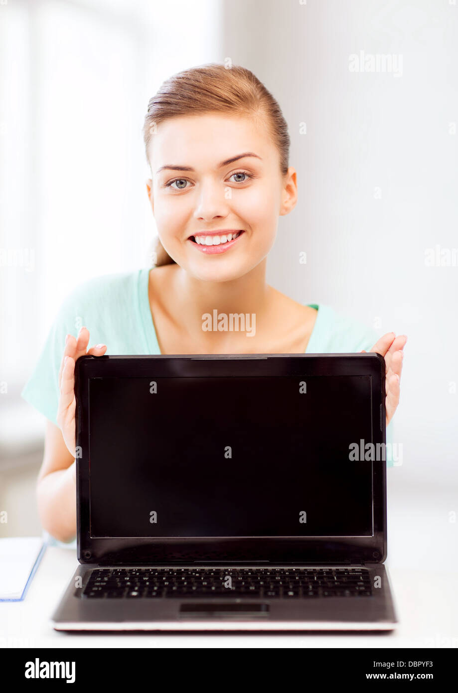 smiling student girl with laptop Stock Photo - Alamy