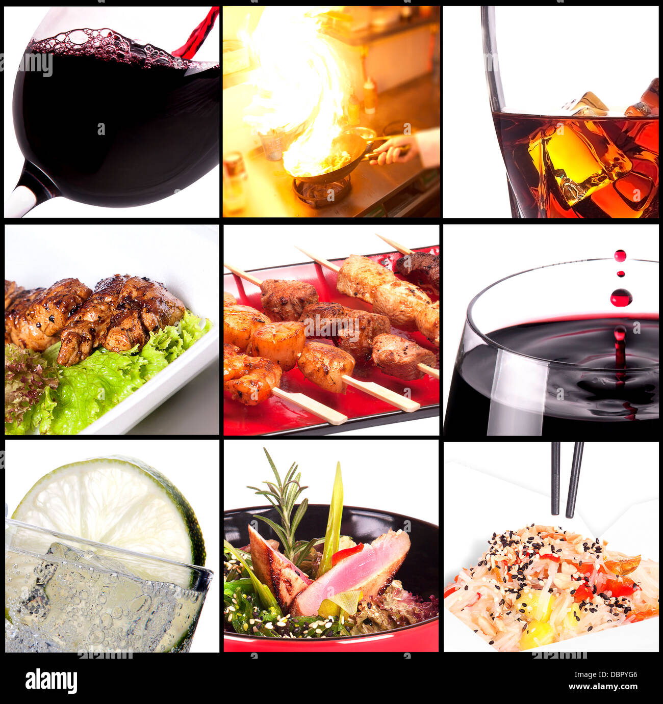 Collection of different meat dishes and alcohol drinks Stock Photo - Alamy