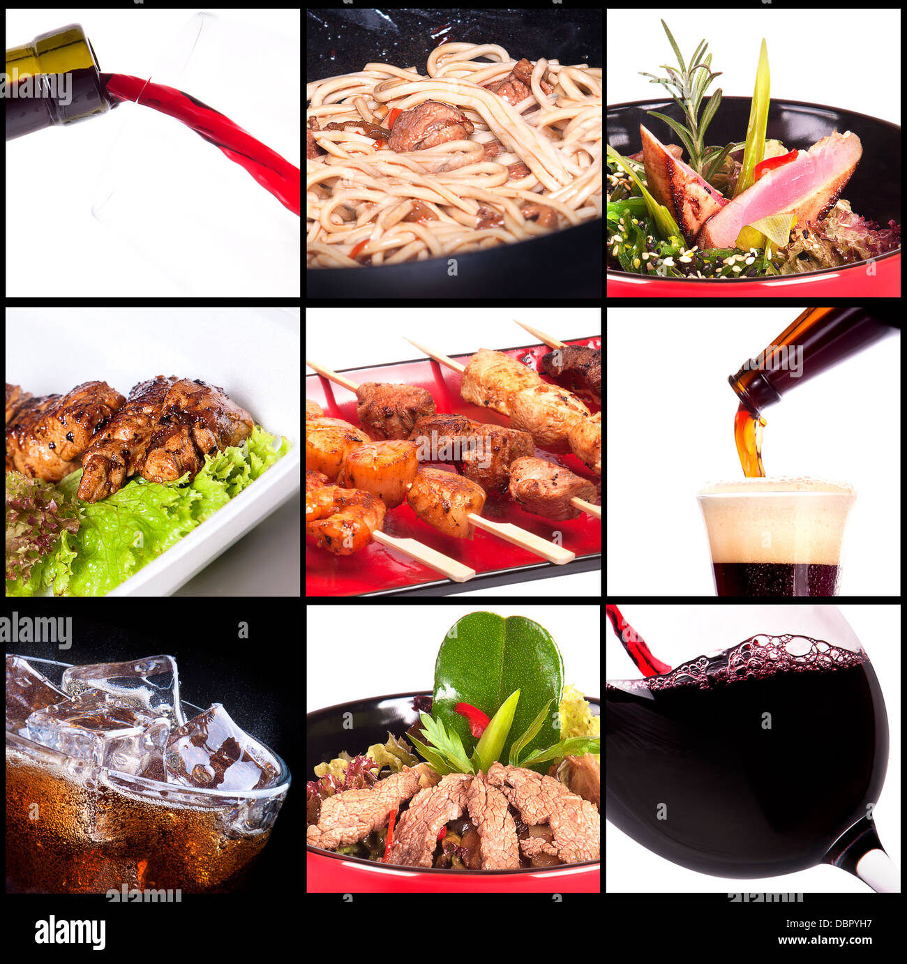 Collection of different meat dishes and alcohol drinks Stock Photo - Alamy