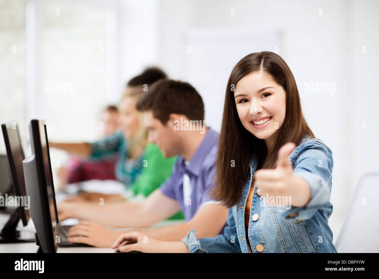 student with computers studying at school Stock Photo - Alamy