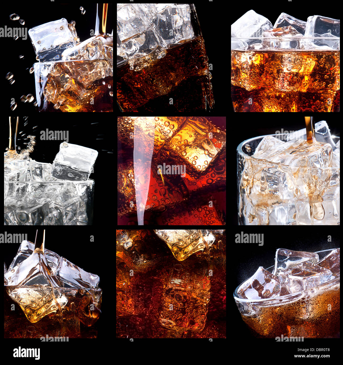Fresh cola background with splash and ice Stock Photo - Alamy